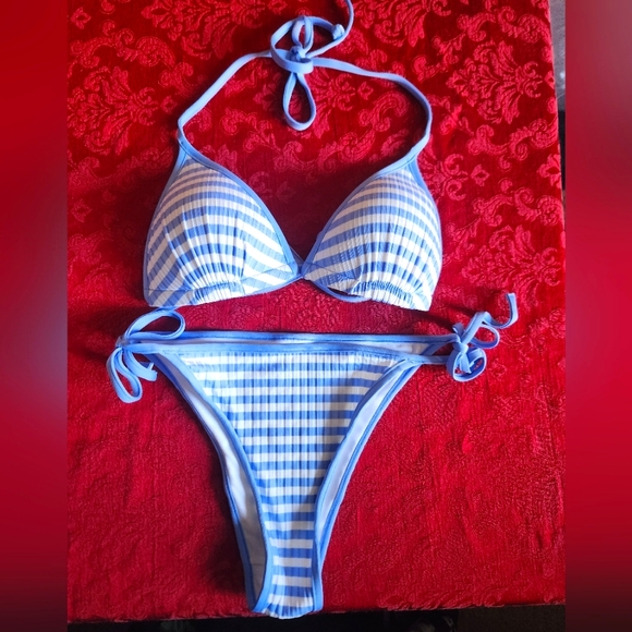 Handm Swim Hm Blue And White Striped Bikini Set Poshmark
